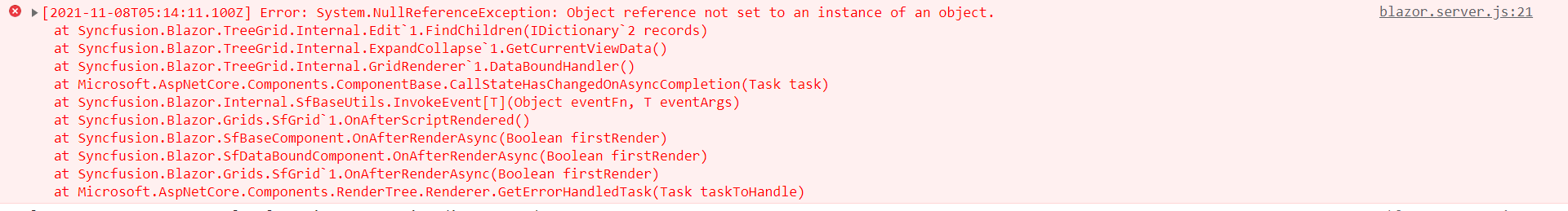 When Enablecollapseall Is Set To True Exception Is Thrown After Rendering Treegrid In Blazor