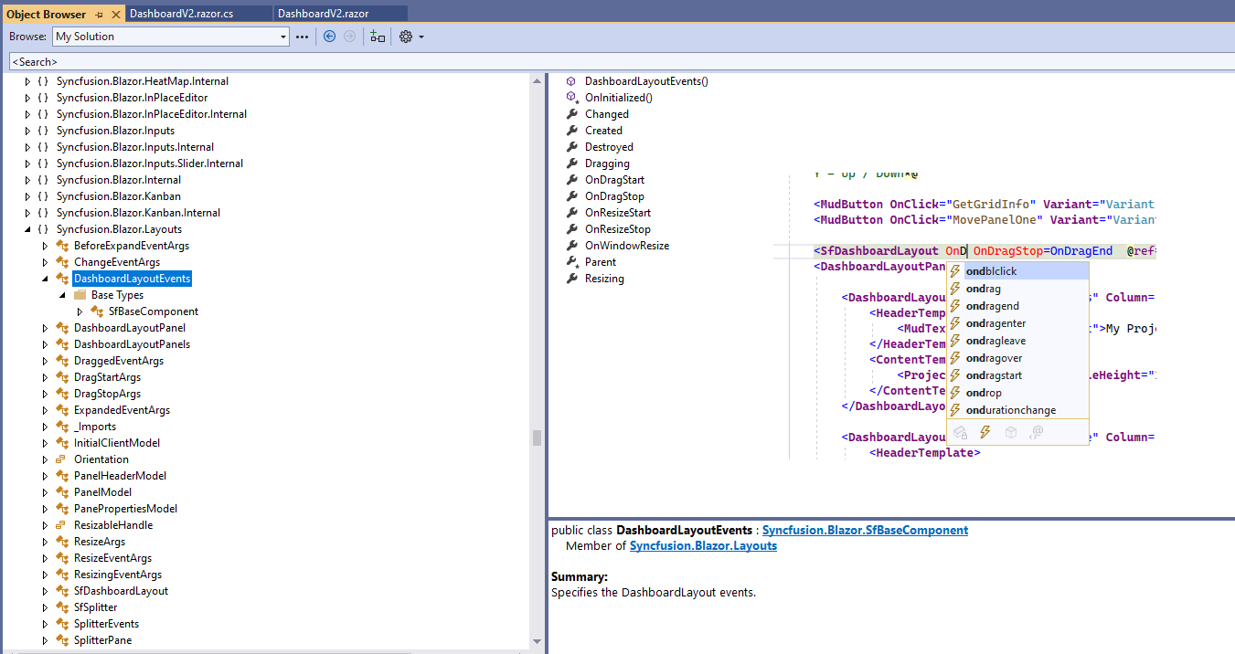 Dashboard Layout Events In Blazor Feedback Portal