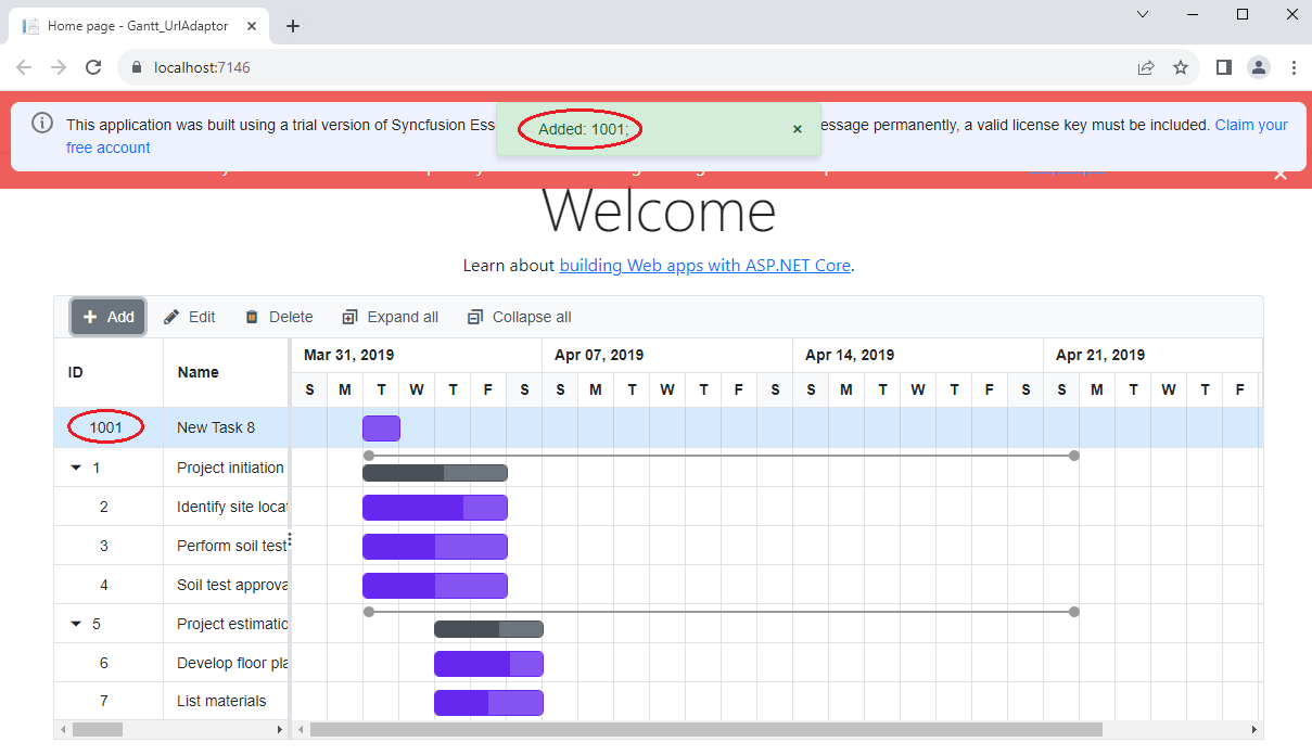 Issue With Remote Data While Adding And Editing Action In Various Gantt Chart Versions In Asp