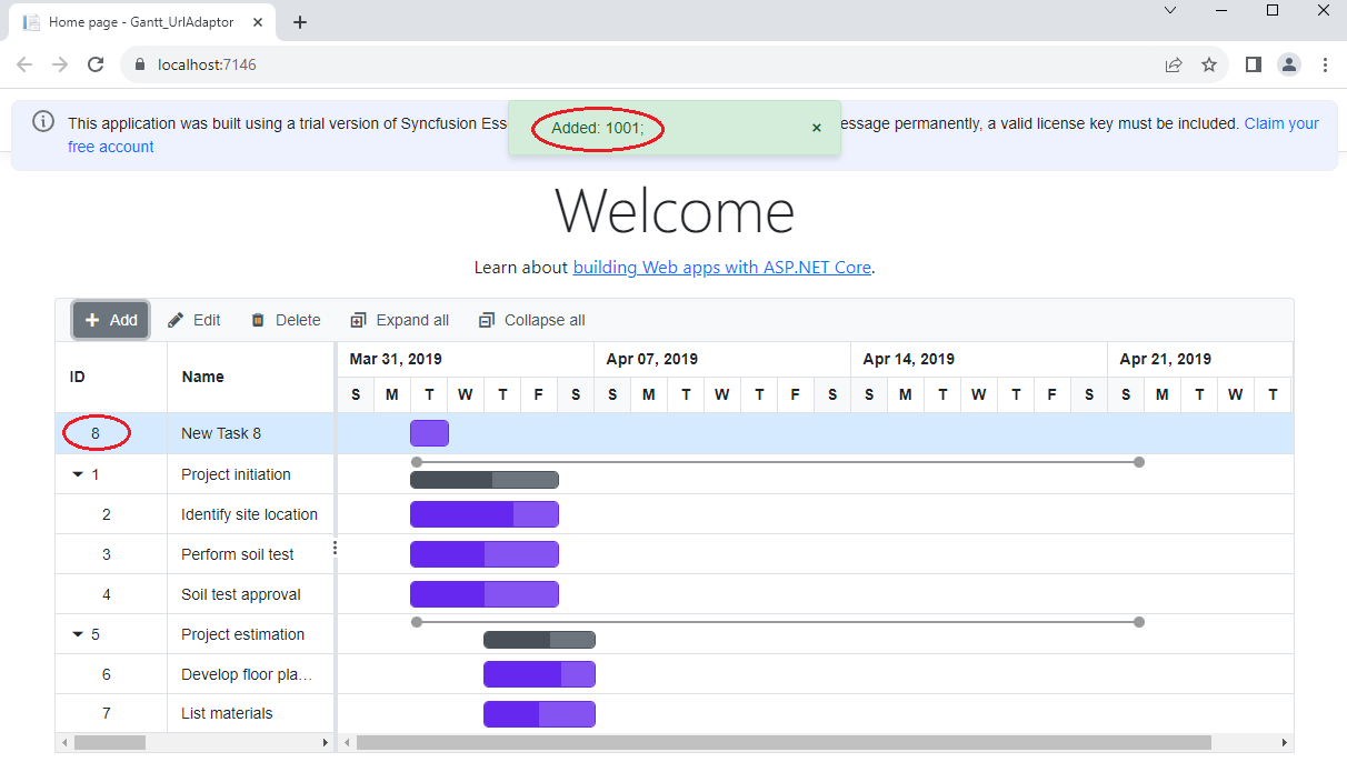 Issue With Remote Data While Adding And Editing Action In Various Gantt Chart Versions In Asp