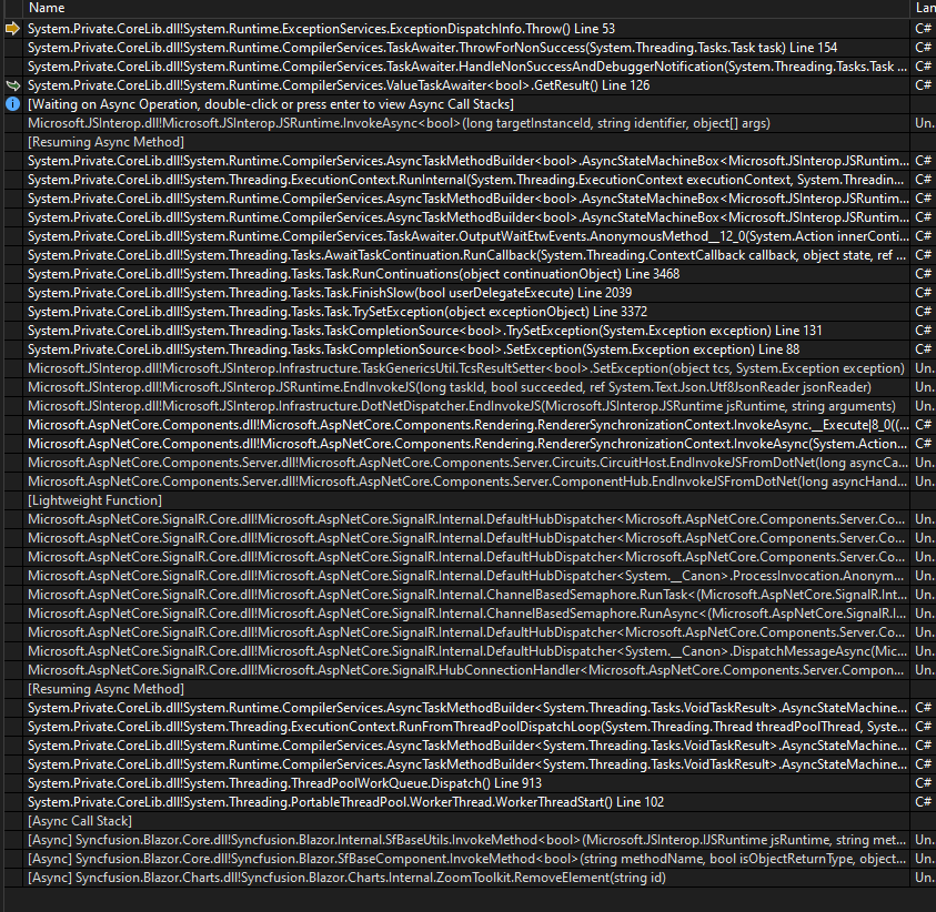 JSInterop exceptions being thrown by chart on each render in Blazor | Feedback Portal